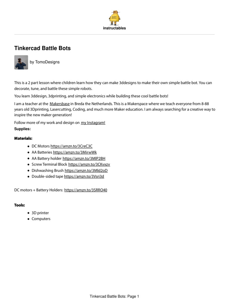 Tinkercad Battle Bots for Kids | PDF | Manufactured Goods