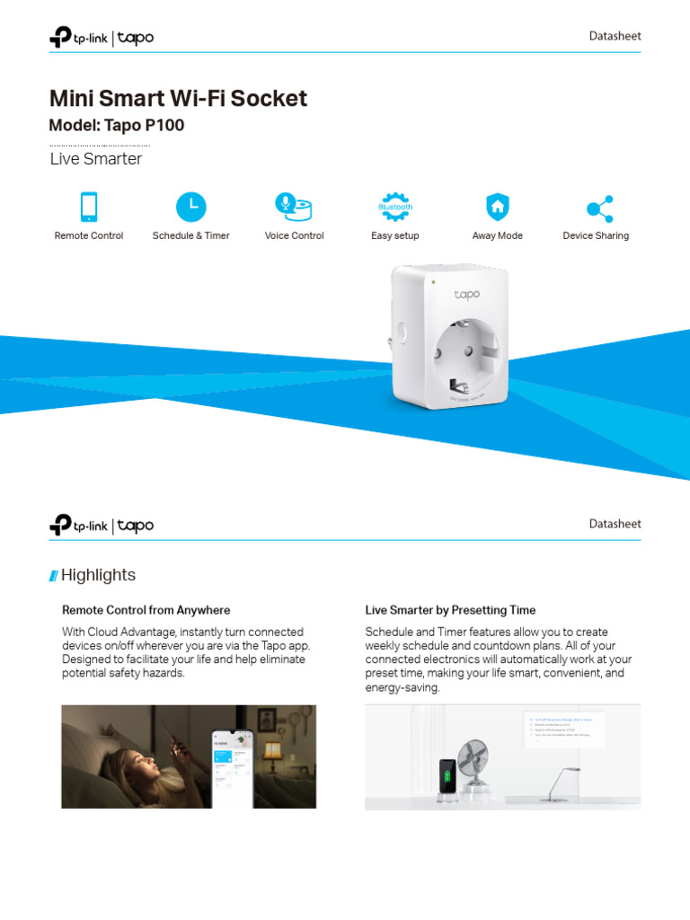 Tapo P100 (EU) 1.0 Datasheet | PDF | Ieee 802.11 | Telecommunications