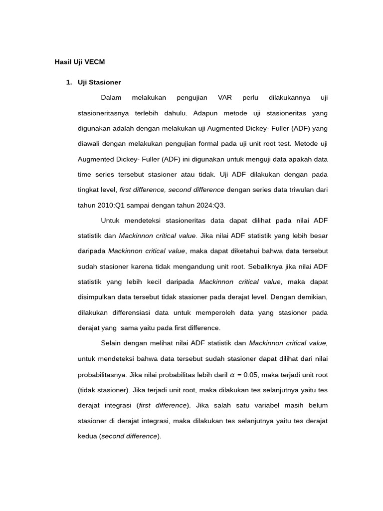 Hasil Uji VECM dan Stasioneritas Data | PDF