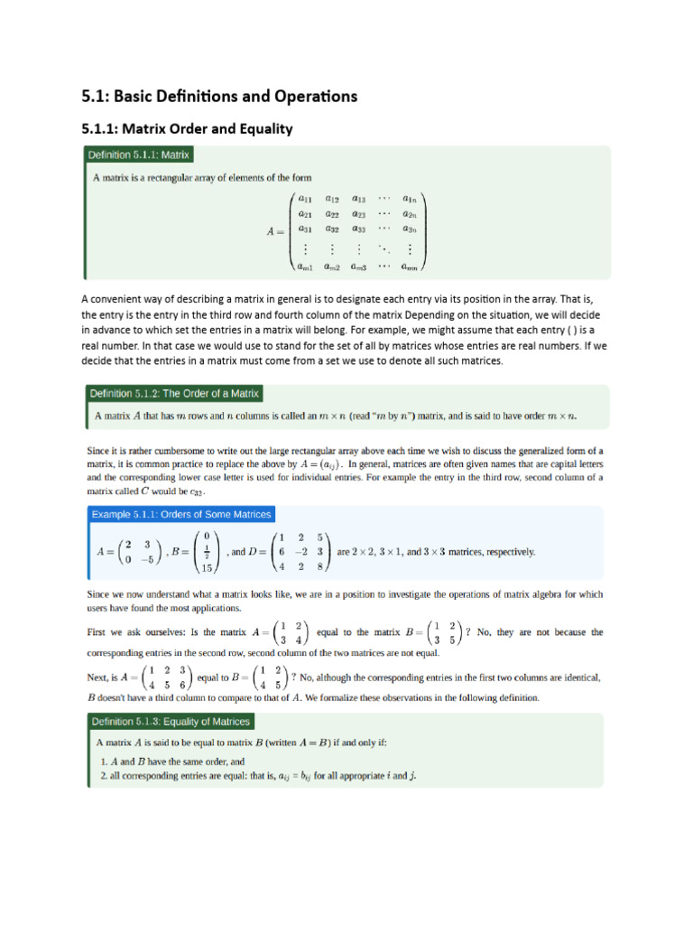 Matrix Basics: Order, Equality, and Types | PDF