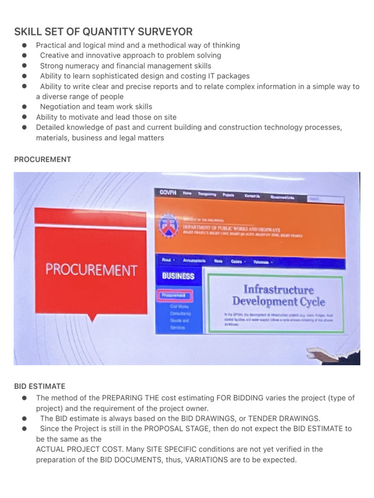 Skill Set of Quantity Surveyor | PDF