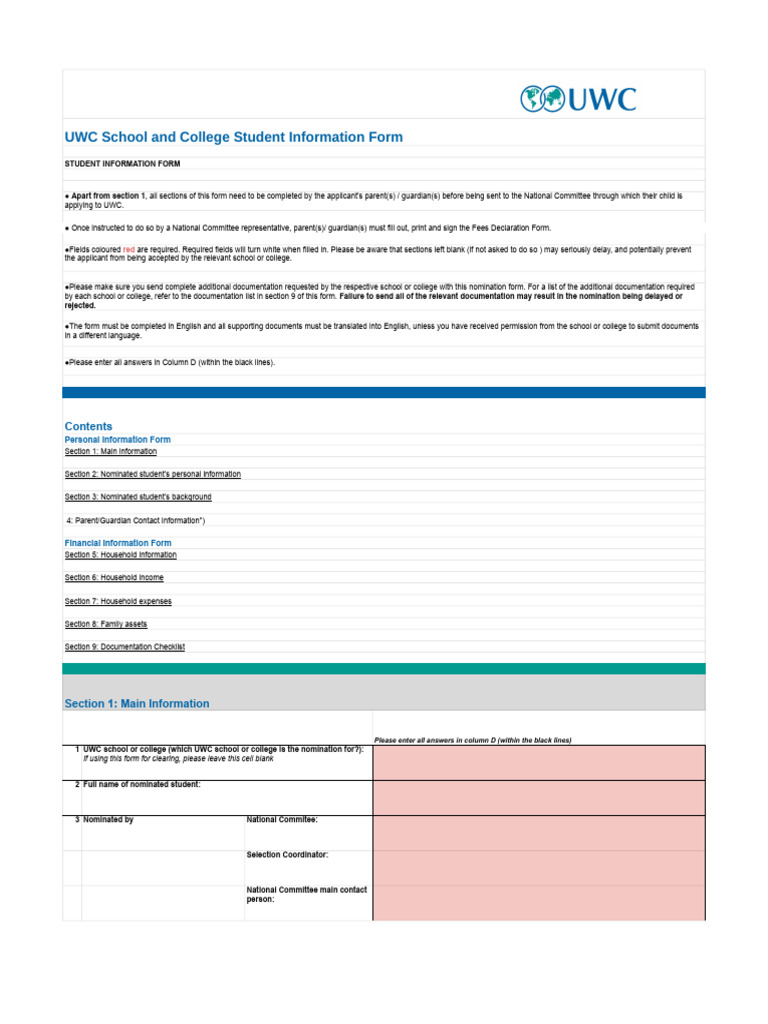 UWC Student Information Form Guide | PDF | Mortgages | Expense
