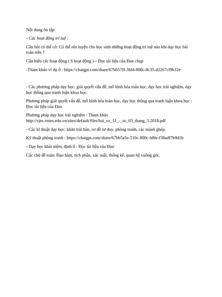 Nội Dung Ôn Tập LLDH Môn Toán | PDF