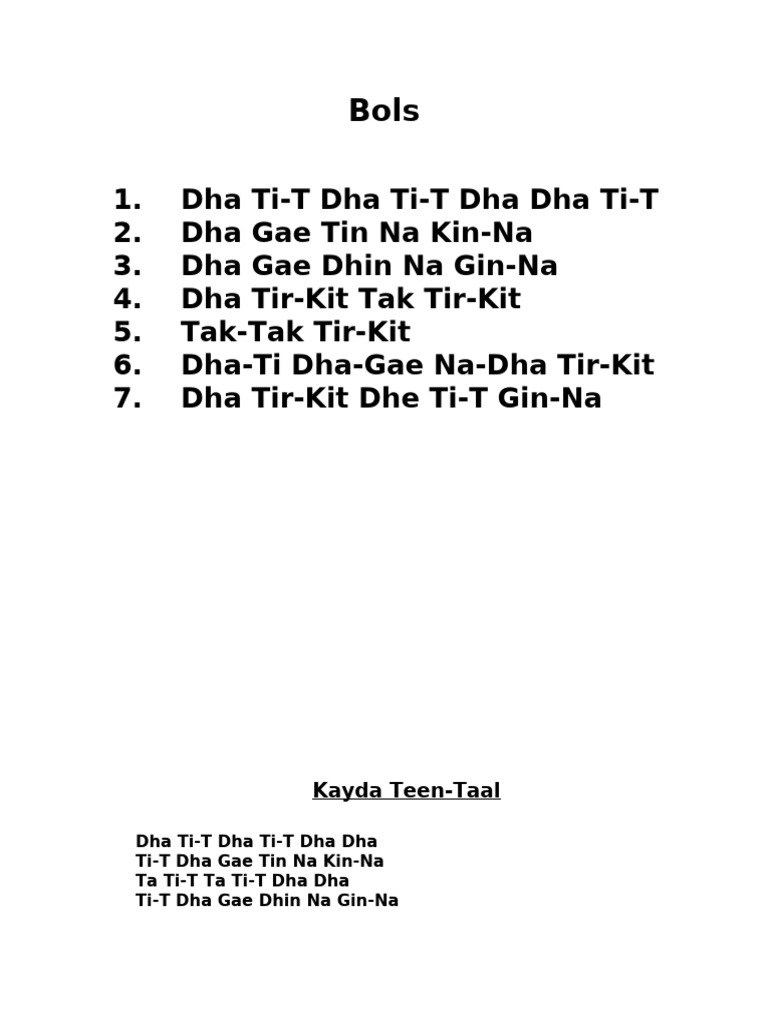 Dha Ti-T Kayda Teen Taal | PDF