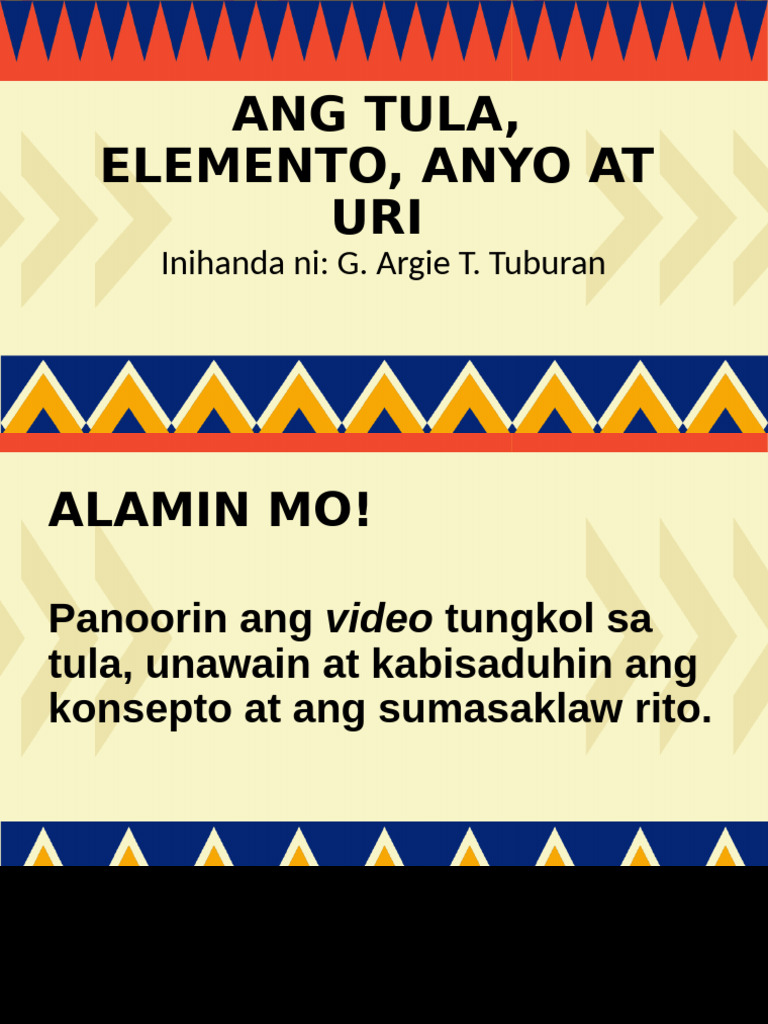 Ang Tula, Elemento, Anyo at Uri Gawain | PDF
