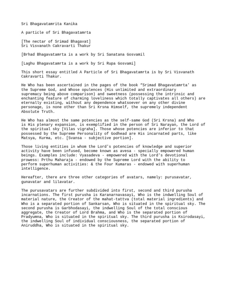 Visvanath Cakravarti Thakura Sri Bhagavatamrta Kanika | PDF | Vishnu | Krishna