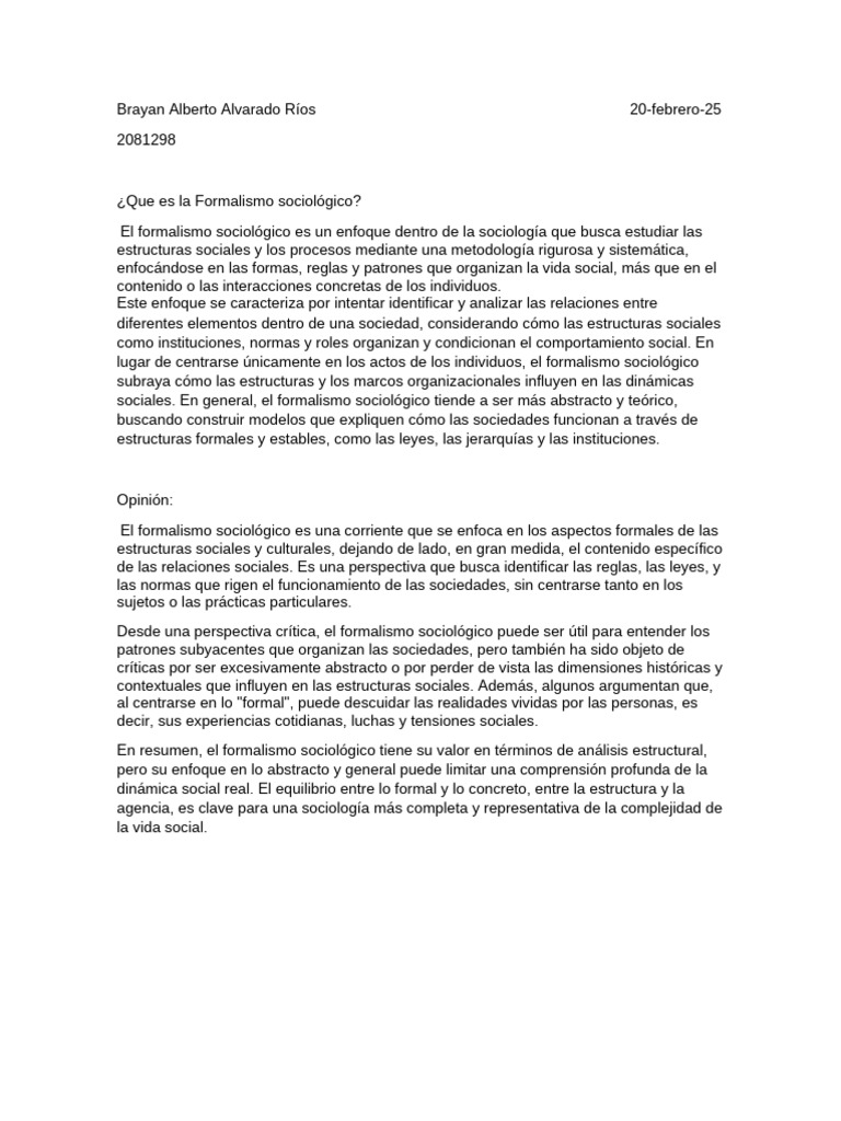 Brayan Alberto Formalismo Sociológico | PDF