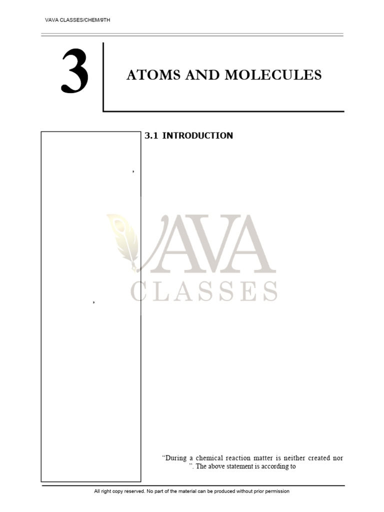 Class 9 Atoms and Molecules Notes | PDF | Ion | Molecules