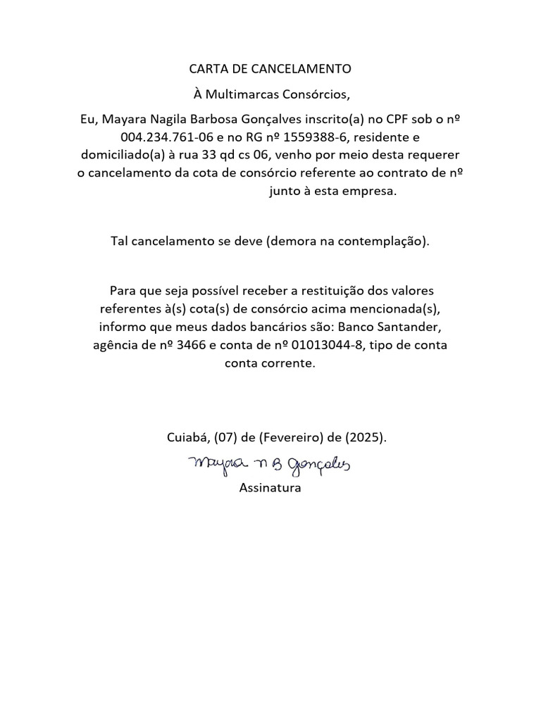 Carta de Cancelamento | PDF