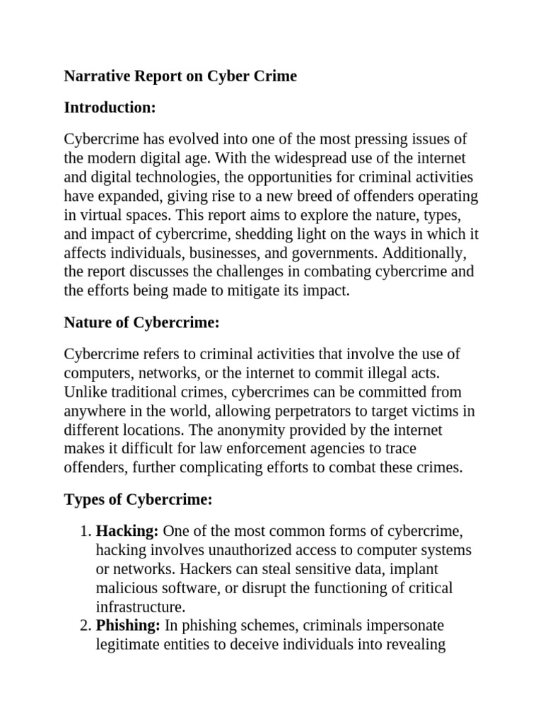 Narrative Report on Cyber Crime | PDF | Cybercrime | Phishing