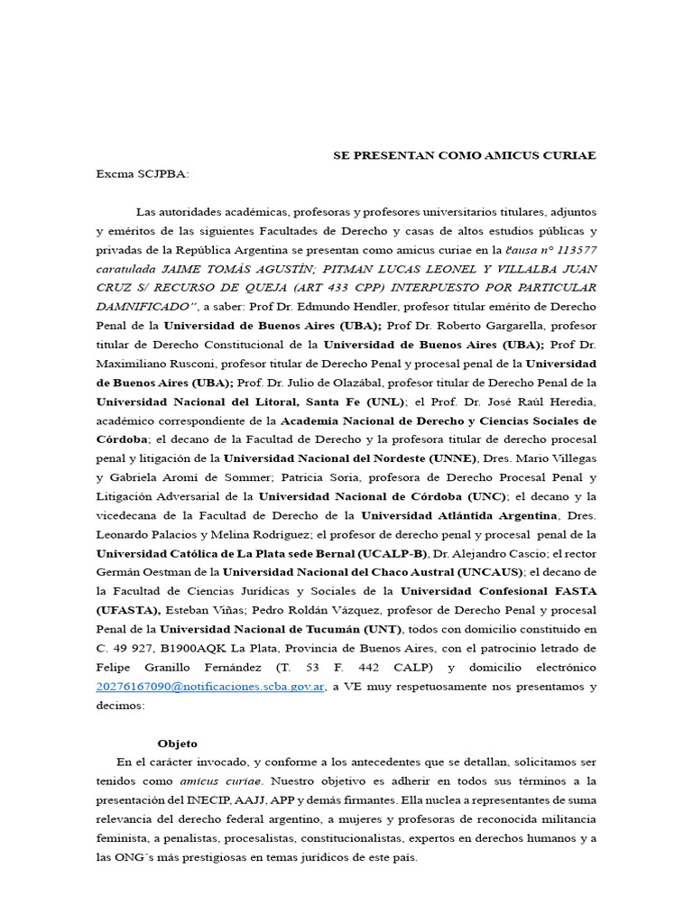 Amicus Curiae en Causa de Juicio por Jurados | PDF | Debido al proceso ...