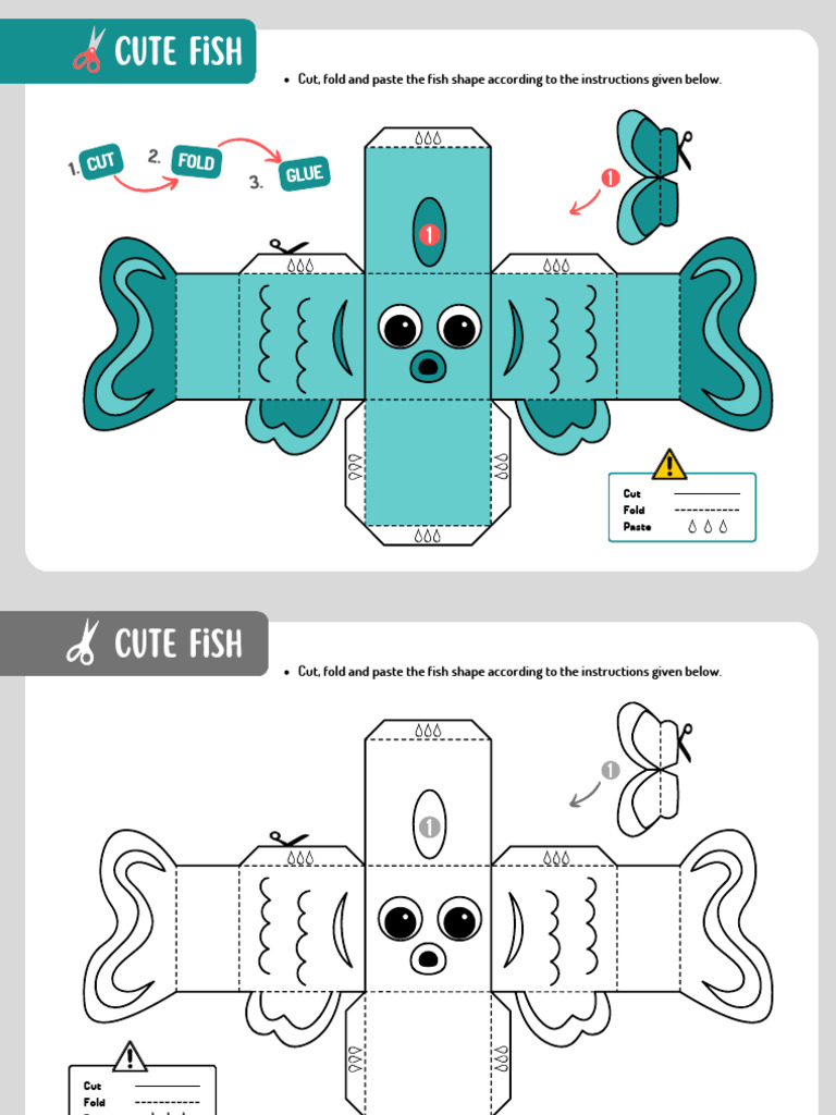 Green Cute Cut Fold Paste Fish Worksheet | PDF