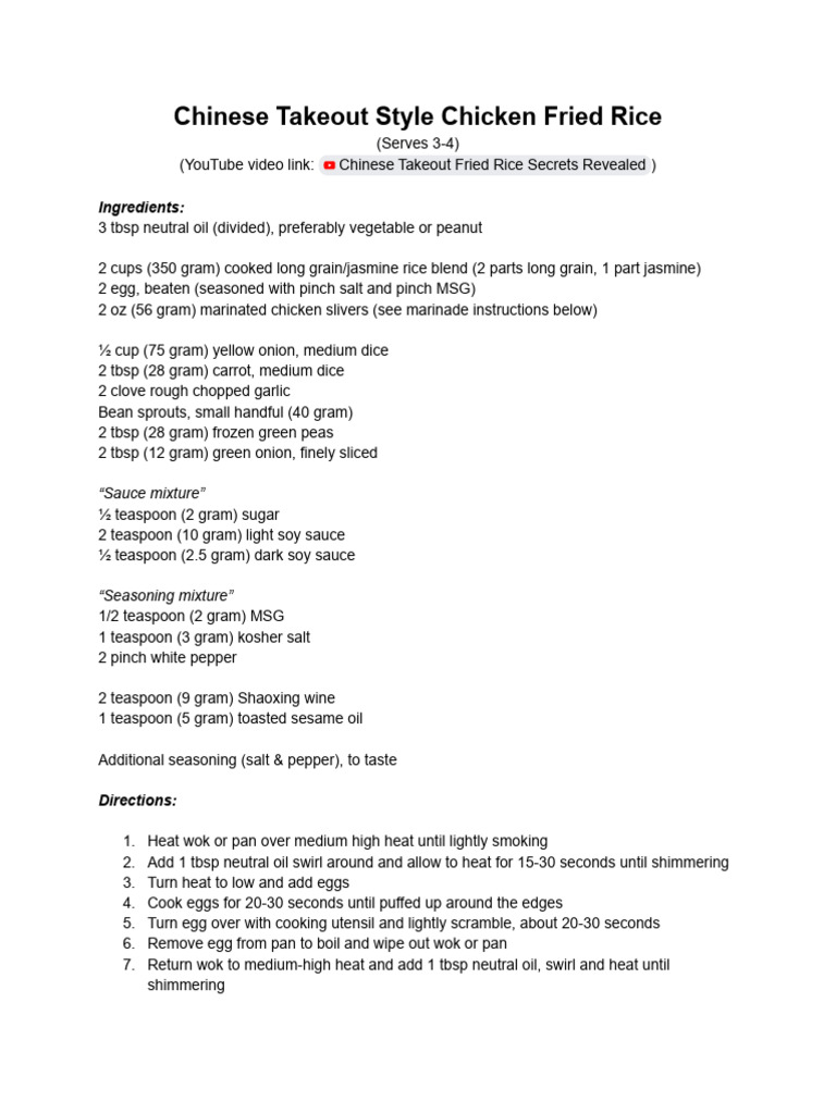 Chinese Takeout Chicken Fried Rice | PDF | Chinese Cuisine | Food And ...