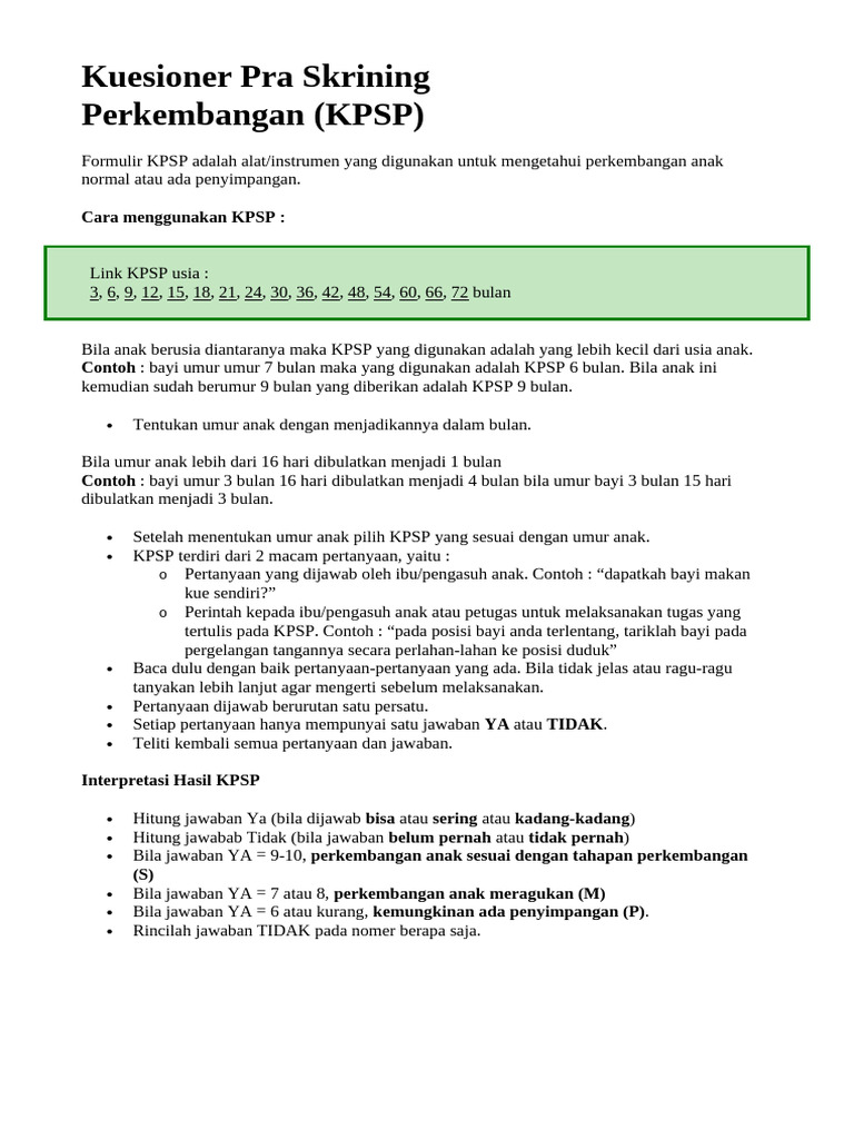 KPSP: Skrining Perkembangan Anak | PDF