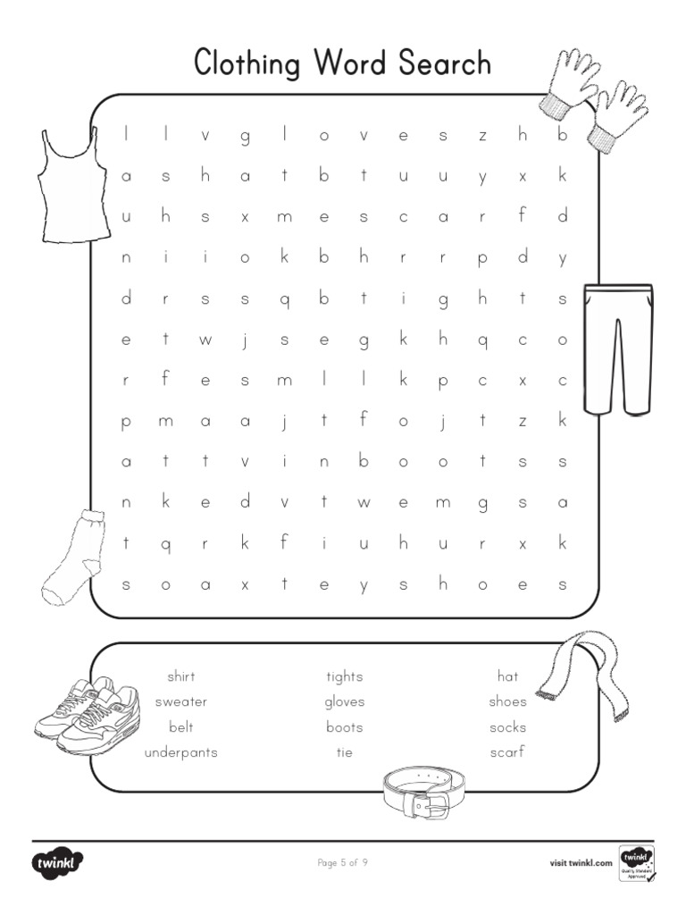 Clothing Word Search Puzzle | PDF