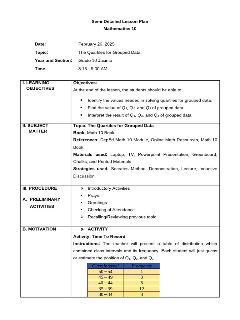 LP-THE QUARTILES FOR GROUPED DATA | PDF | Quartile | Mathematics