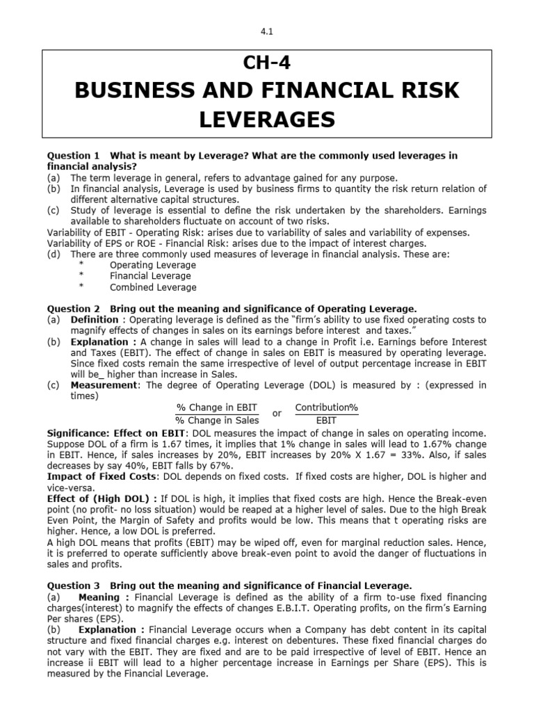 Ch-4 Business and Financial Risk Modified | PDF | Leverage (Finance) | Interest