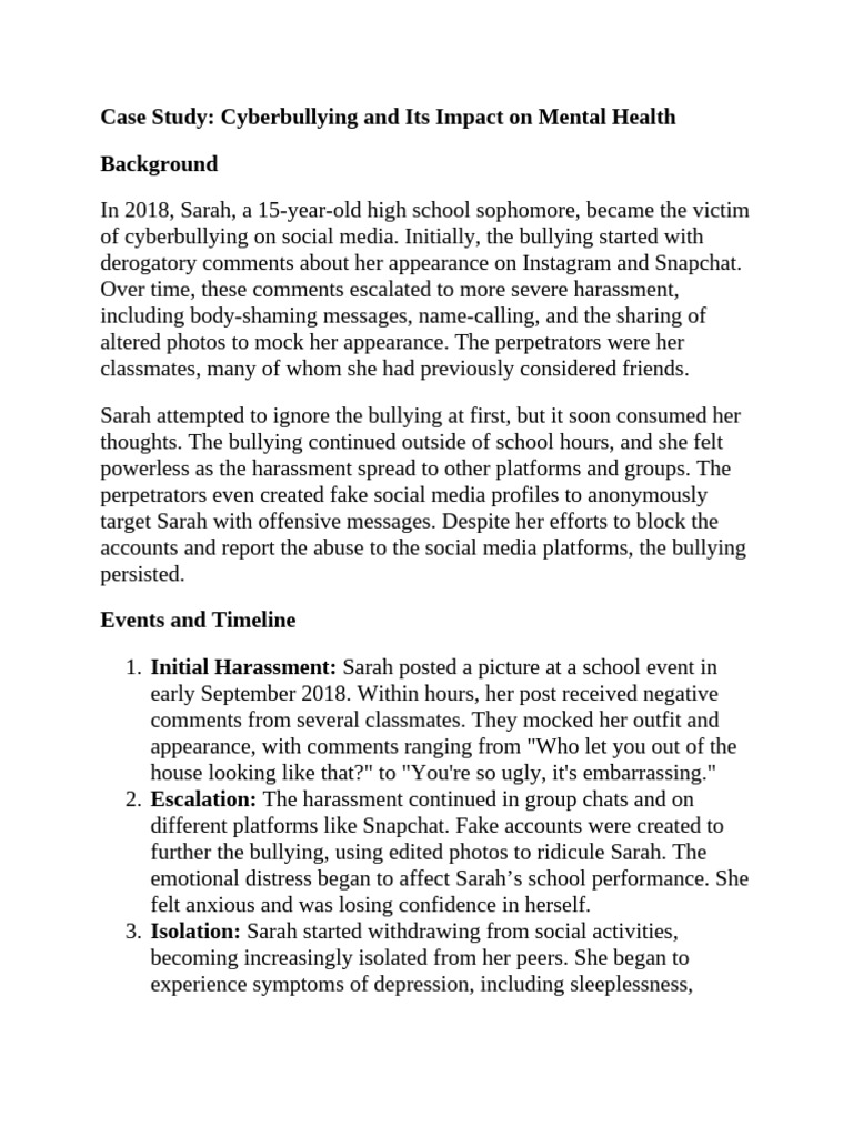 Case Study On Cyberbullying | PDF | Cyberbullying | Bullying