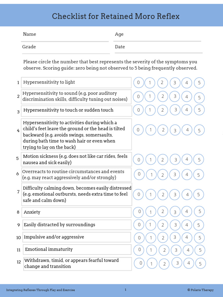 Checklist For Retained Moro Reflex | PDF | Anxiety | Behavioural Sciences