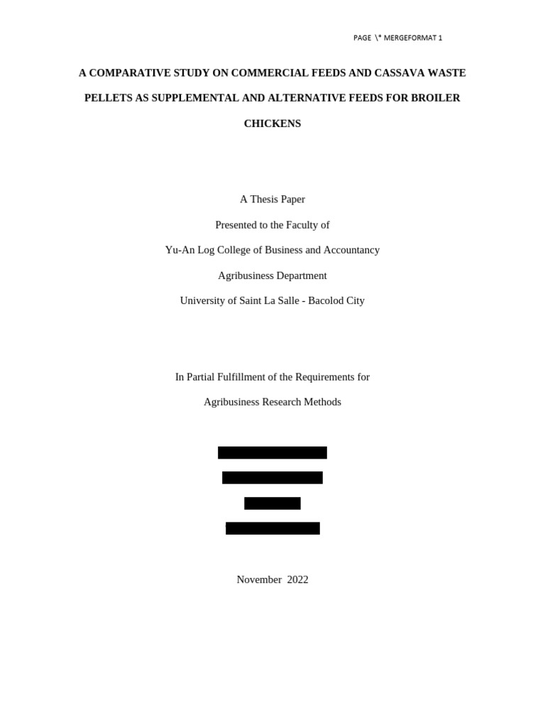 A Comparative Study On Commercial Feeds and Cassava Waste Pellets As Supplemental and ...