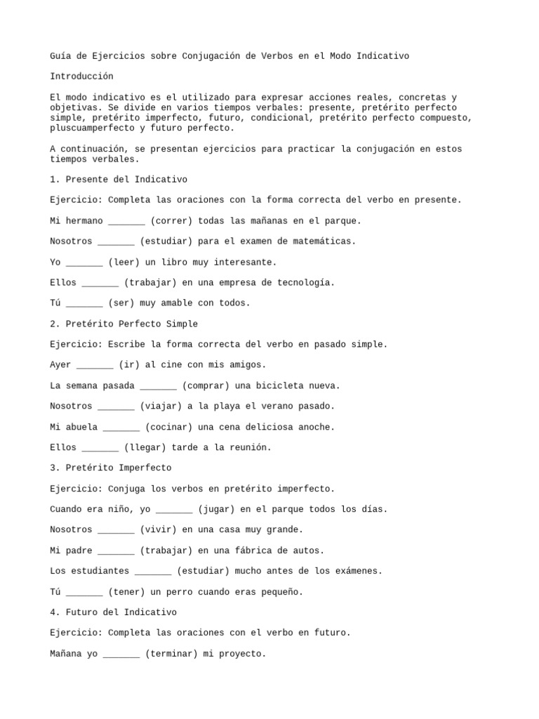 Ejercicios Conjugación de Verbos | PDF | Verbo | Relaciones sintácticas