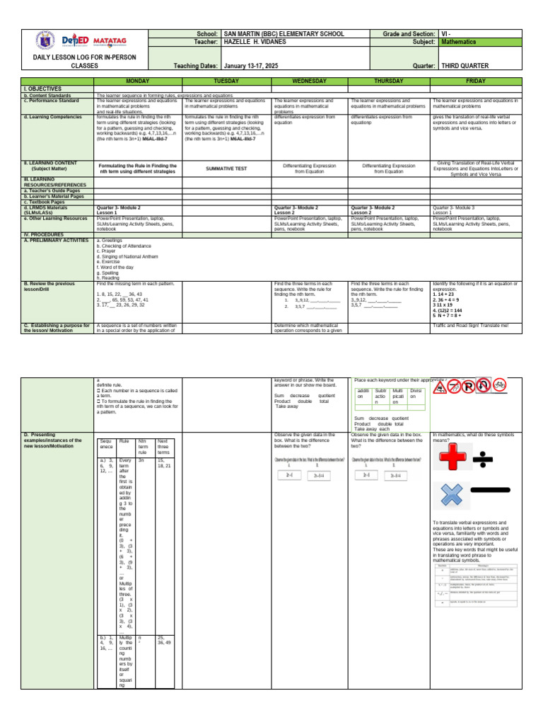 Q3 W2 (2 Lessons) 9obe | PDF | Equations | Numbers
