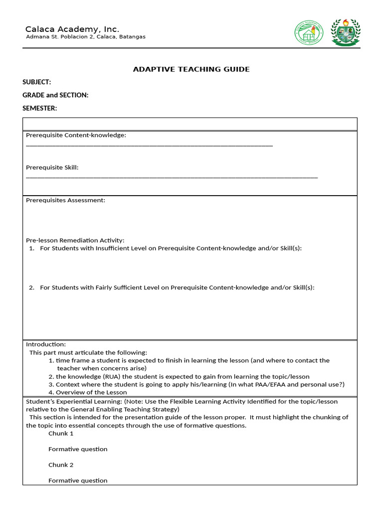 Adaptive Teaching Guide Template | PDF