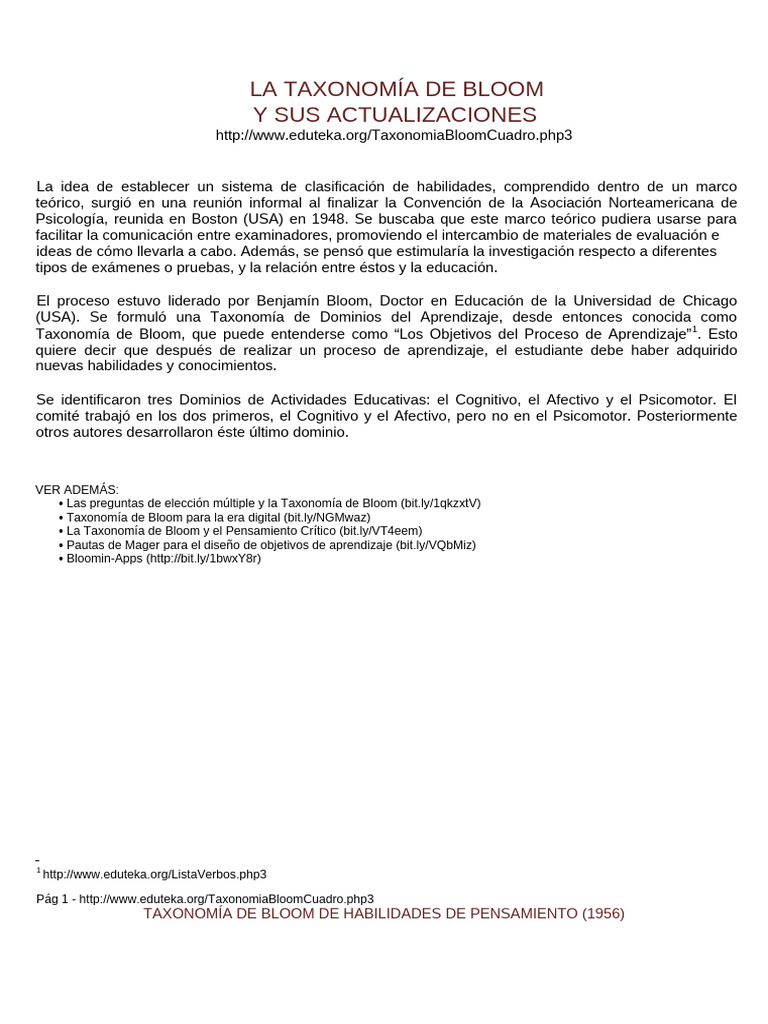 Taxonomía de Bloom: Guía de Aprendizaje | PDF | Blog