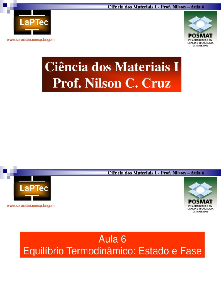 Aula6-Equilibrio Termodinamico-Estado e Fases | PDF
