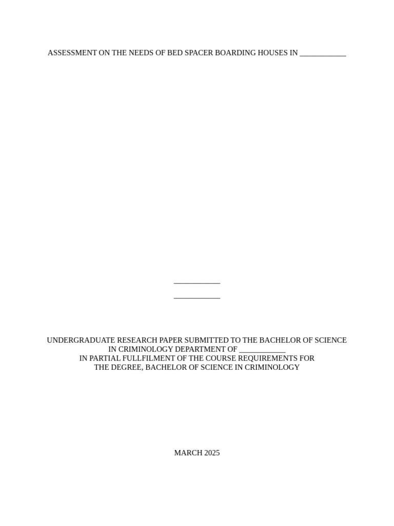 Assessment On The Needs of Bed Spacer Boarding Houses | PDF