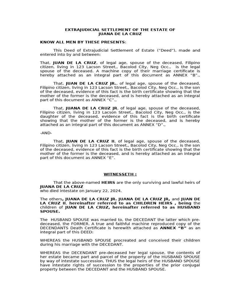 Extra Judicial Settlement of Estate With Waiver of Rights Template | PDF | Inheritance | Deed