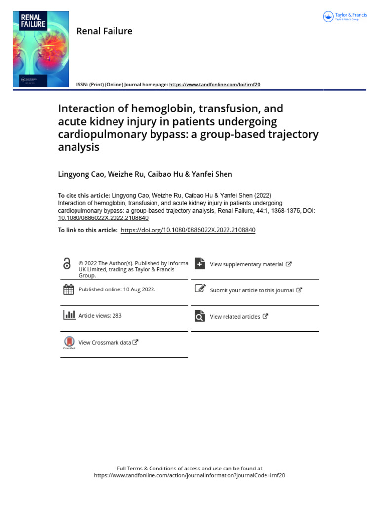 Interaction of Hemoglobin, Transfusion, and AKI - CPB | PDF | Anemia ...