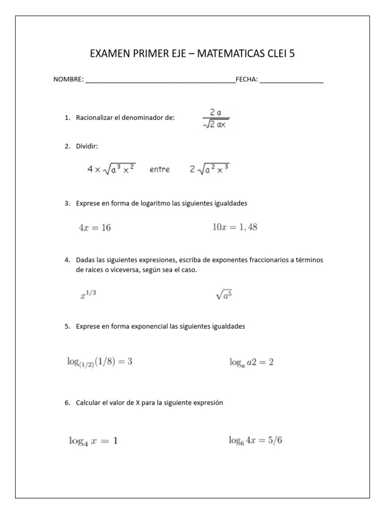Examen de Matemáticas CLEI 5 | PDF