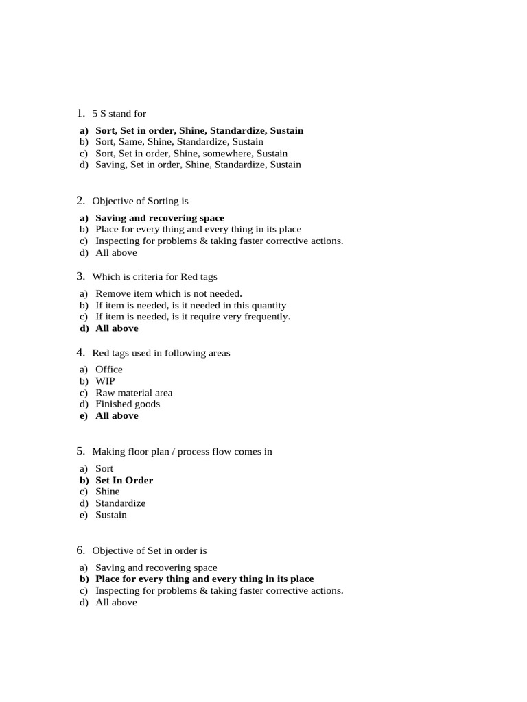 Test Questions On 5S and 3M | PDF | Secondary Sector Of The Economy ...