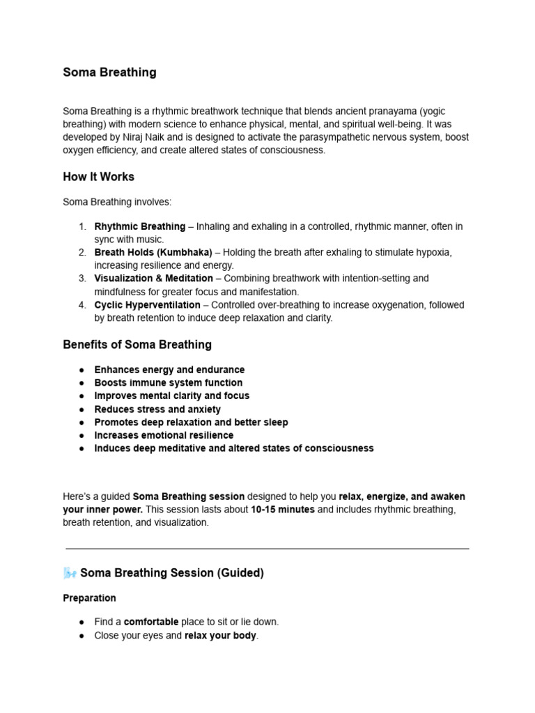 Soma Breathing Method | PDF | Breathing | Relaxation (Psychology)