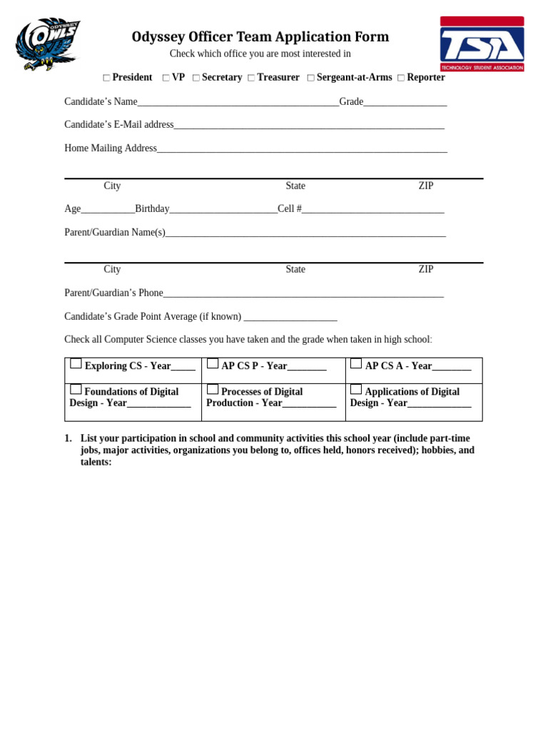 Odyssey TSA Officer Application Form | PDF | Parliamentary Procedure