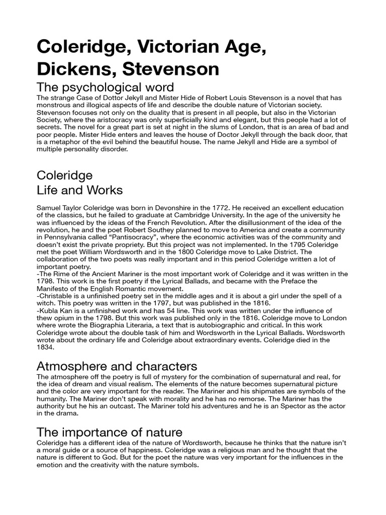 Duality in Victorian Literature: Coleridge & Stevenson | PDF | Strange ...