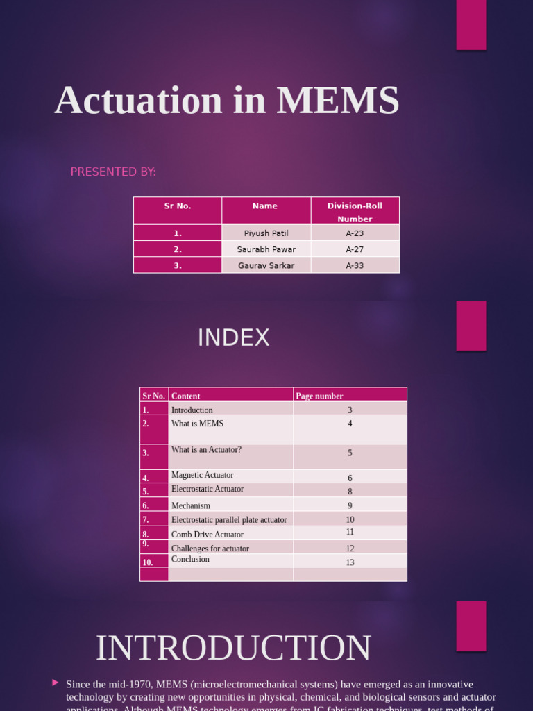 Actuation in MEMS | PDF | Electricity | Electromagnetism