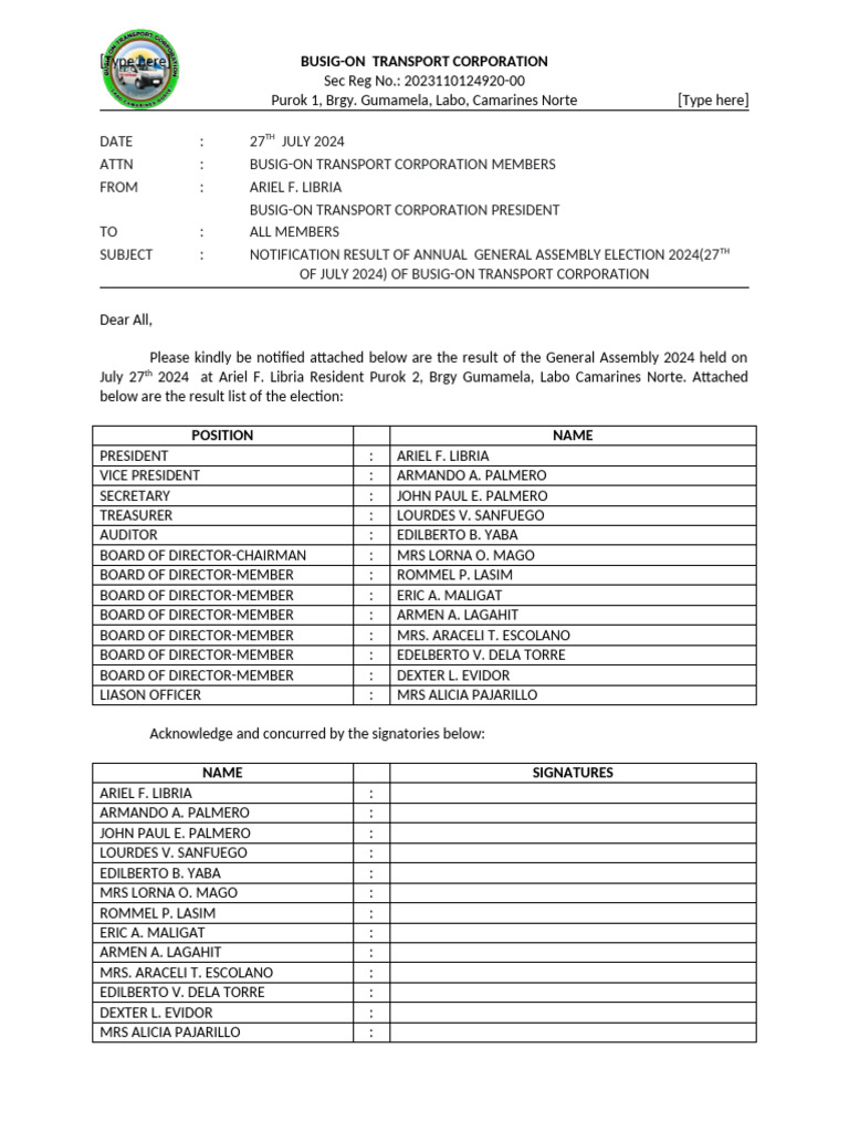 Busig - On General Assembly Voting Result | PDF