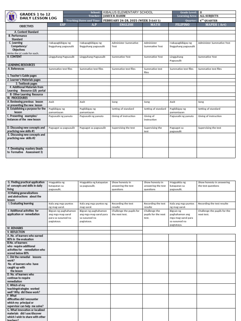 DLL - All Subjects 2 - Q4 - W3 - D5 | PDF | Pedagogy | Human Communication