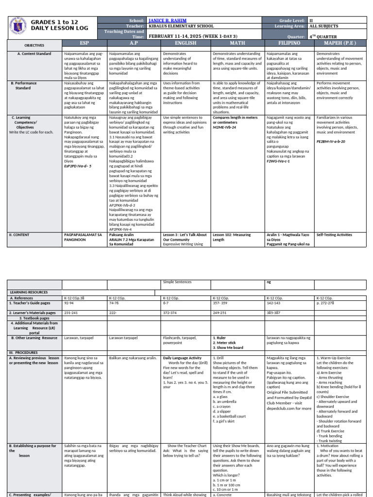 Dll All Subjects 2 q4 w1 d3 | PDF