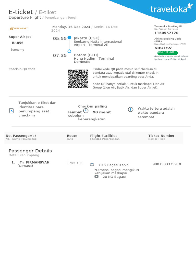 Irfan Buton Sub Krotsv BTH Flight Originating | PDF