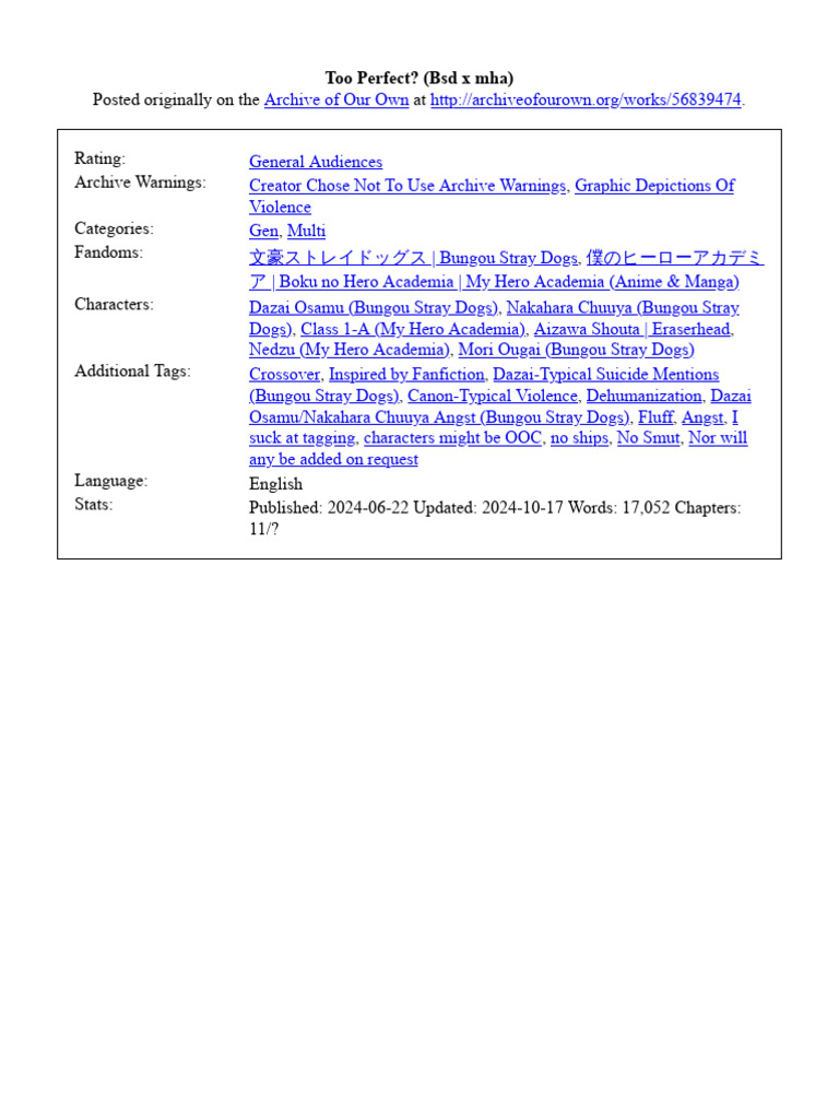 Too Perfect Bsd x Mha | PDF