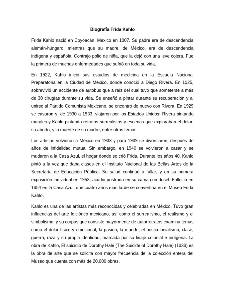 Biografía Frida Kahlo | PDF