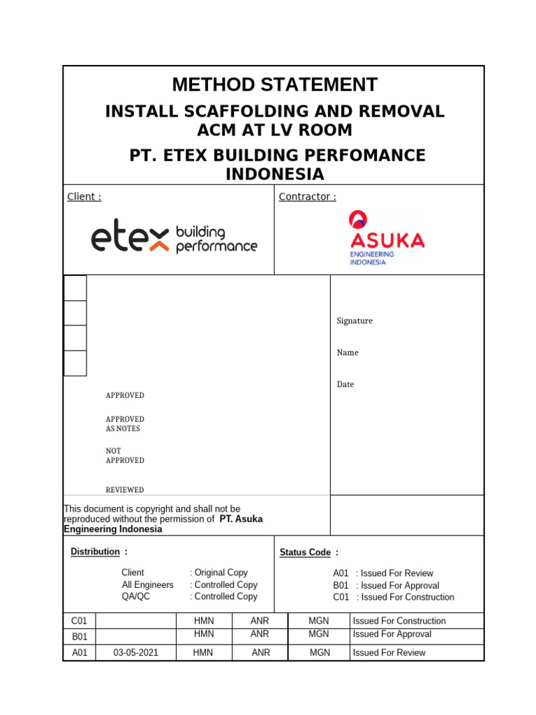 Methode Statement Schafolding and Removal LV ROOM | PDF | Personal ...