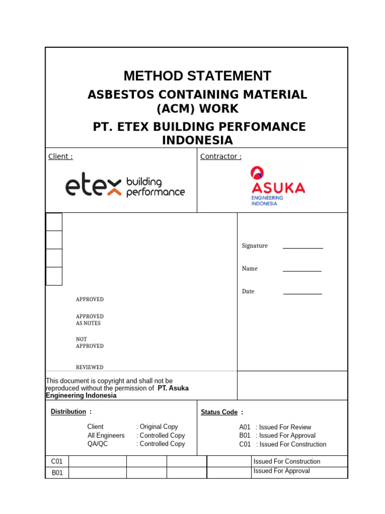 Methode Statement Acm Works 2021 | PDF | Personal Protective Equipment ...