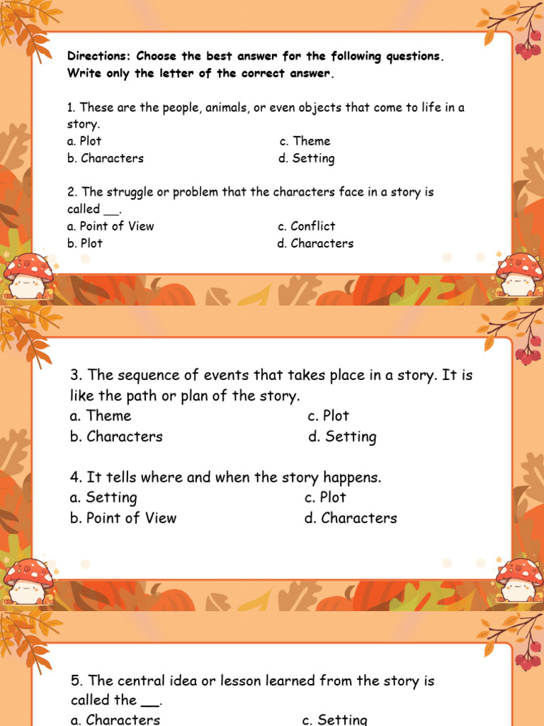 Story Elements Quiz Questions | PDF