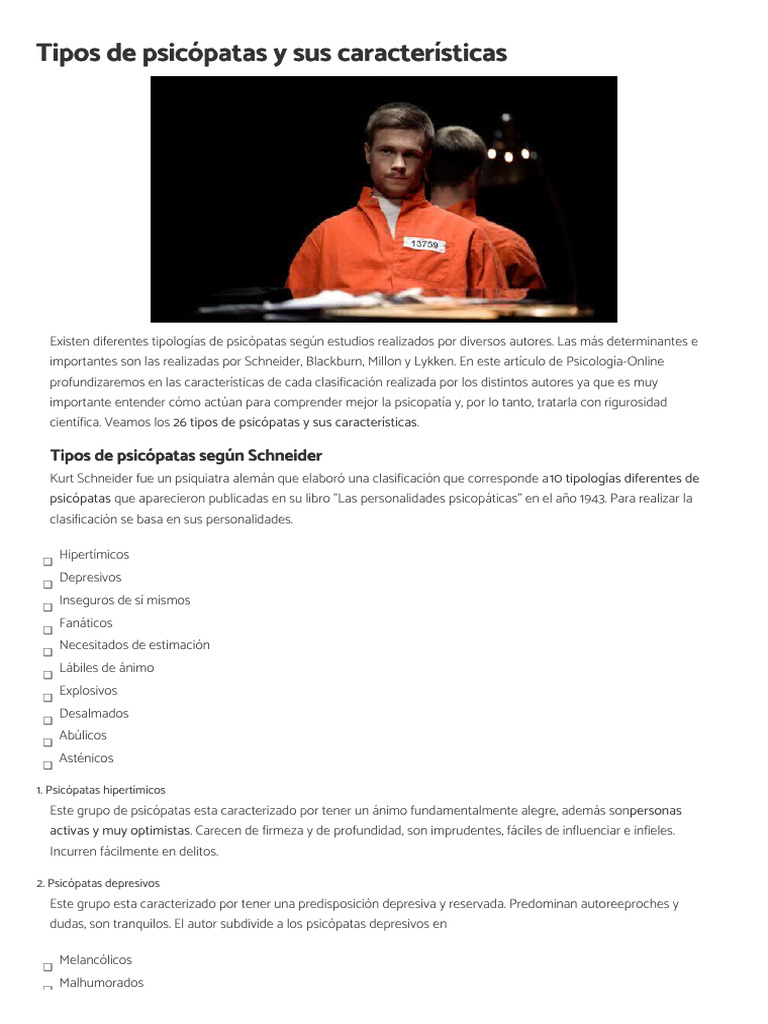Tipos de psicópatas y sus características | PDF | Psicopatía | Narcisismo
