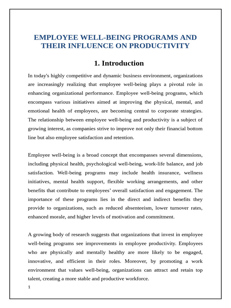 Employee Well-Being Programs and Their Influence On Productivity | PDF ...