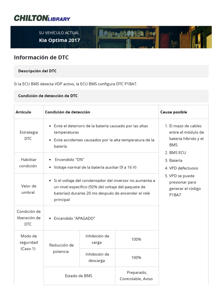 Kia Optima 2017: DTC P1BA7 y BMS ECU | PDF | Electricidad | Ingenieria Eléctrica